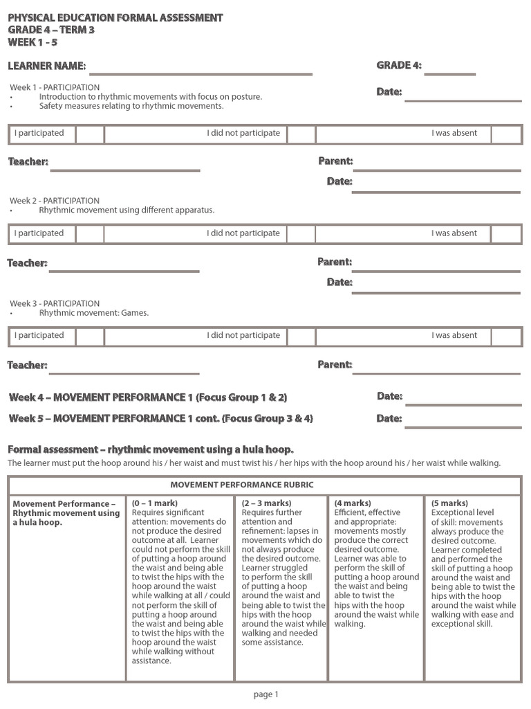 Pe Formal Task Grade 4 Term 3 | PDF | Cognition | Learning