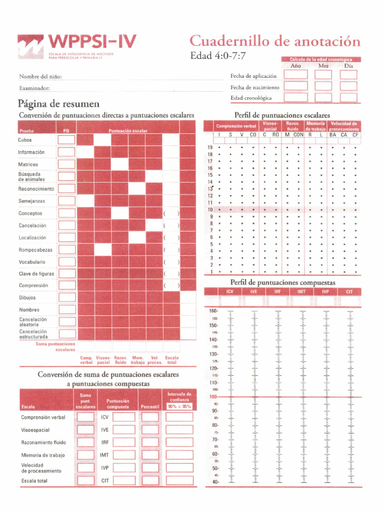 WPPSI-IV-CUADERNILLO DE ANOTACION-EDAD 4 (1) | PDF