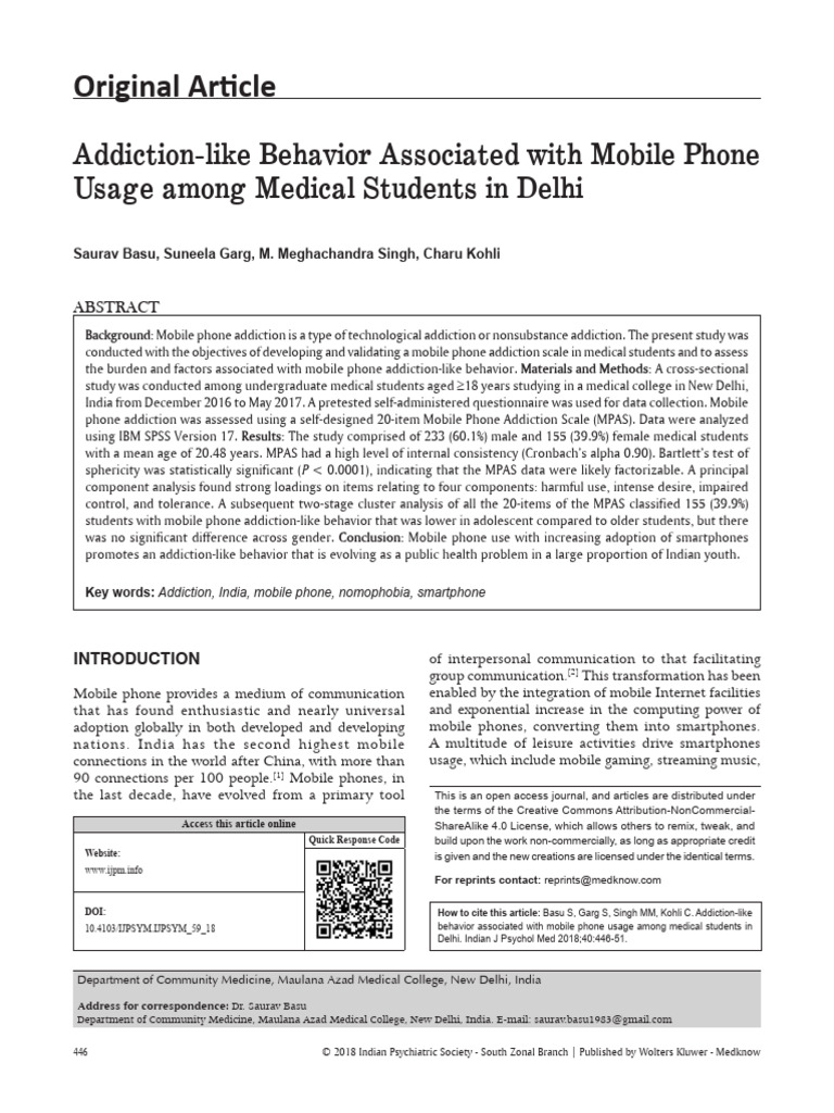 Addiction Like Behavior Associated With Mobile Phone | PDF | Evaluation ...