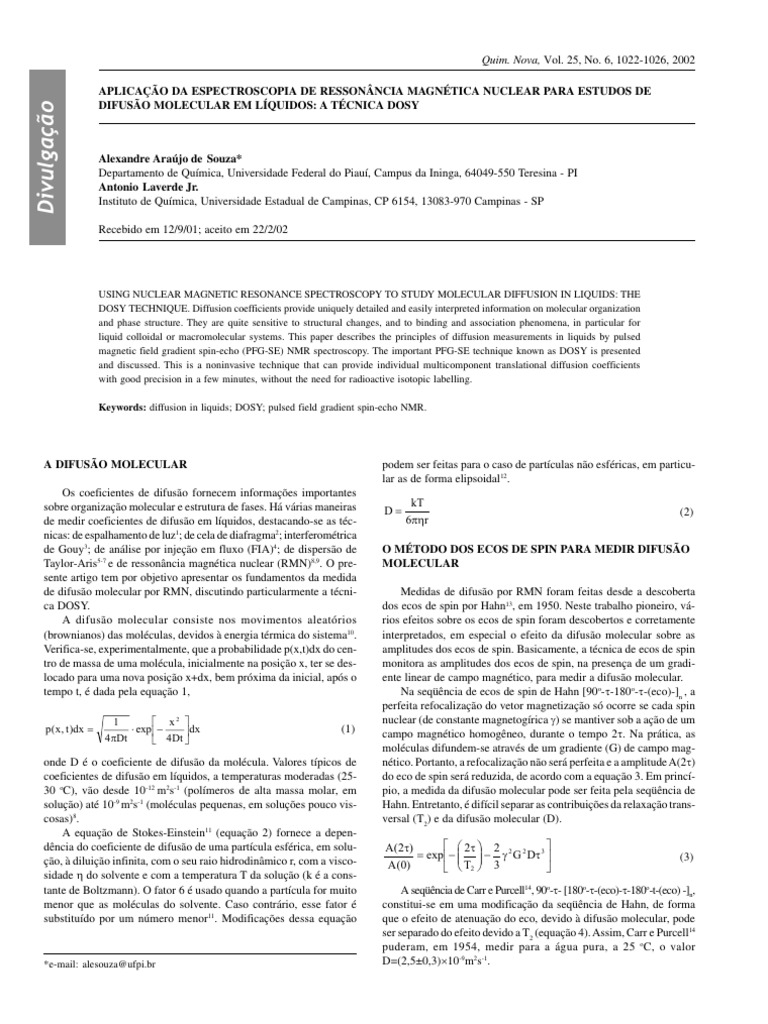 Análise de RMN Dosy | PDF | Imagem de ressonância magnética | Magnetismo