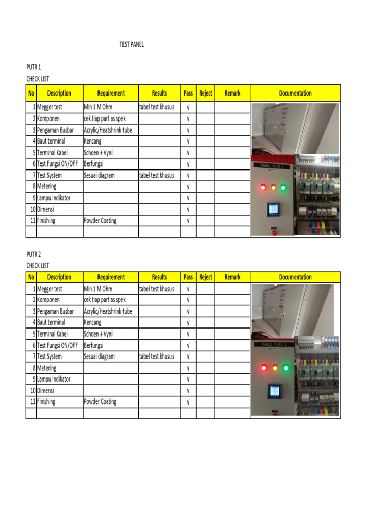 Tabel Test Panel PSCF | PDF | Electrical Equipment