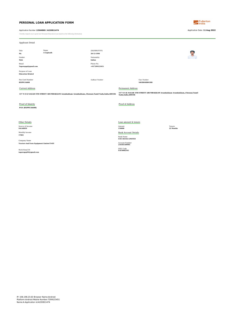 Personal Loan Application Form: Applicant Detail | PDF | Interest | Loans