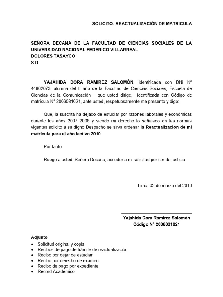 Solicito (Reactualización | PDF