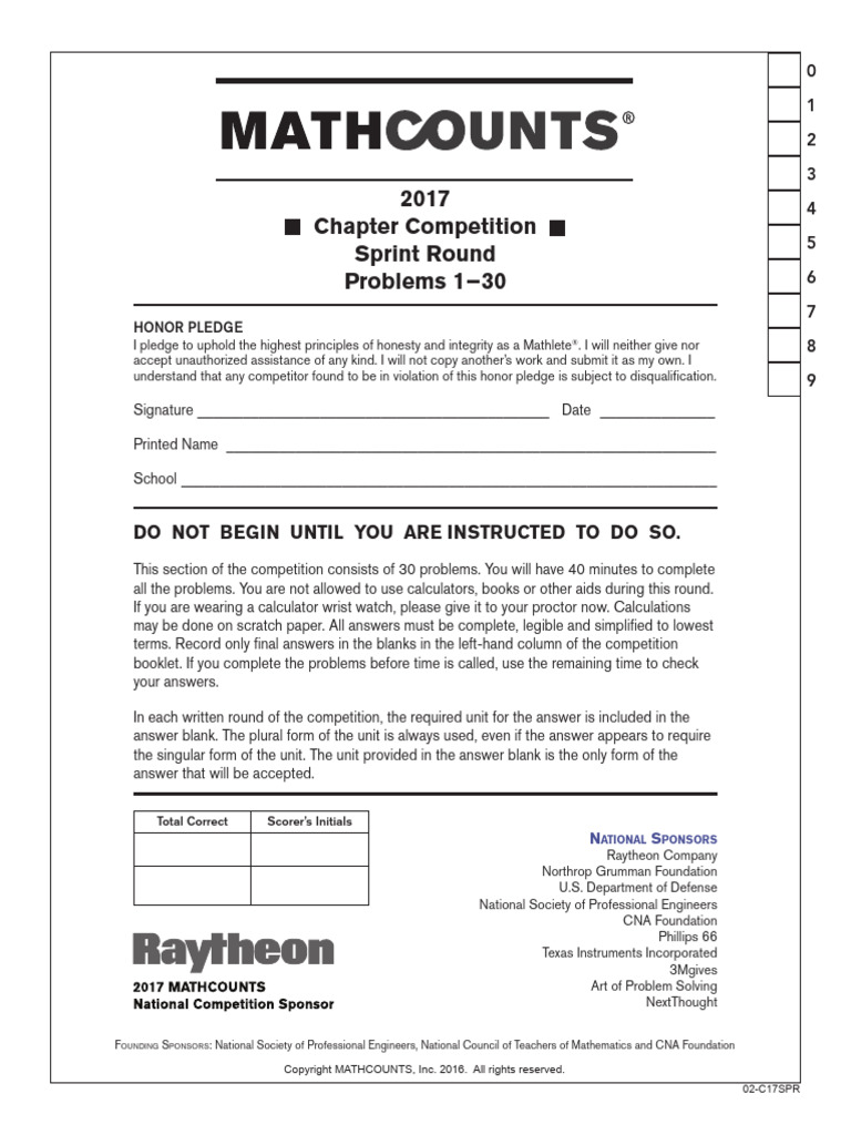 2017 Chapter Competitions | PDF | Numbers | Area