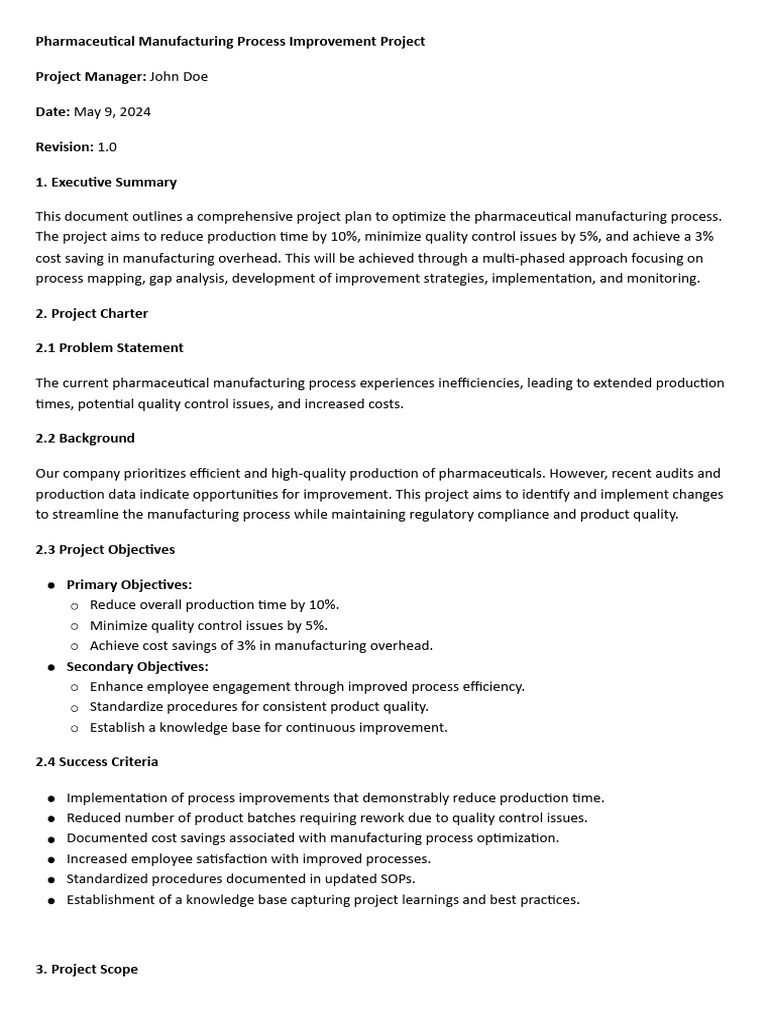 Pharmaceutical Manufacturing Process Improvement Project | PDF | Risk ...