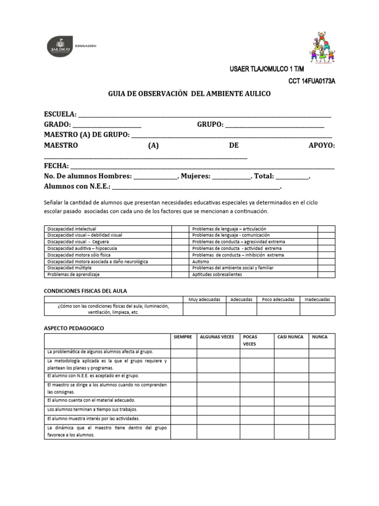 Guia de Observacion para El Aula | PDF | Evaluación | Comportamiento