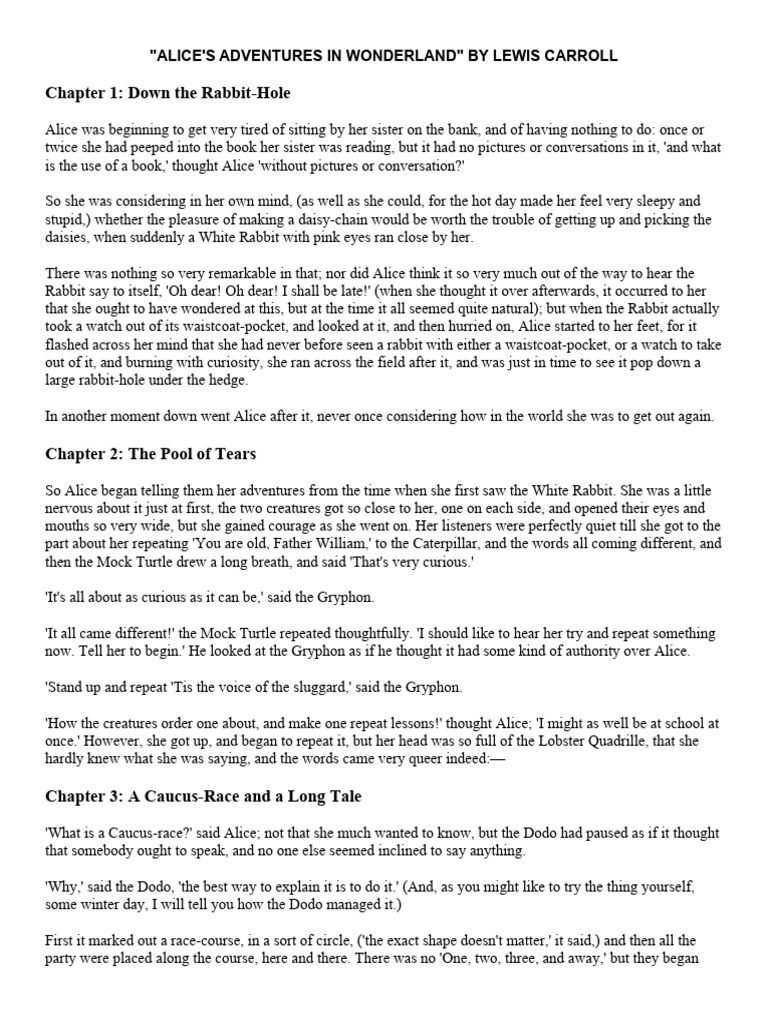Summary ALICE IN WONDERLAND | PDF | Lewis Carroll | Alice's Adventures In Wonderland