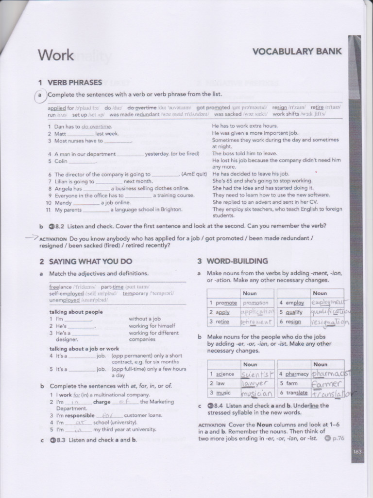 Vocabulary Bank Work | PDF