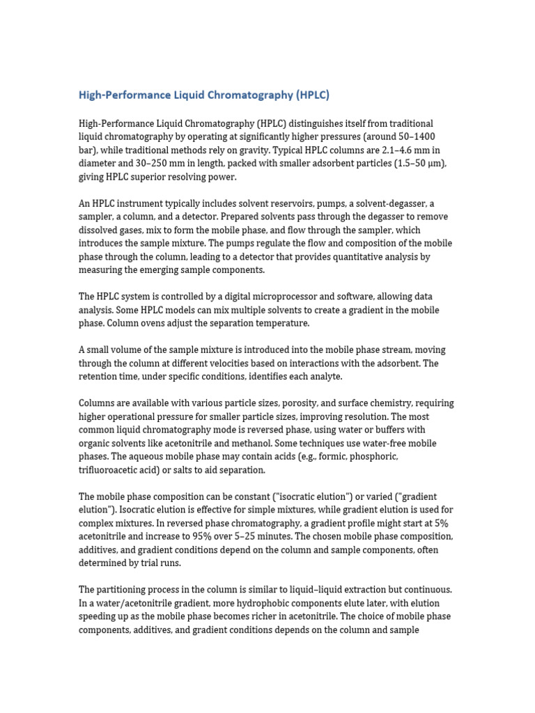 HPLC_Summary | PDF | High Performance Liquid Chromatography ...