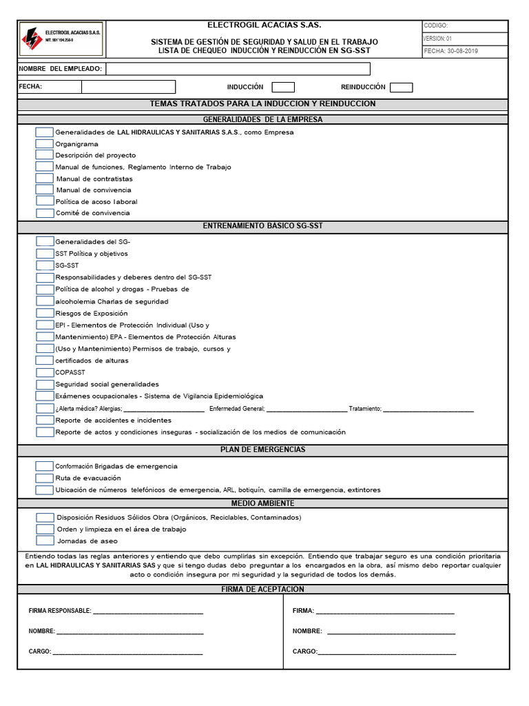 Inducción y Reinducción SG-SST | PDF