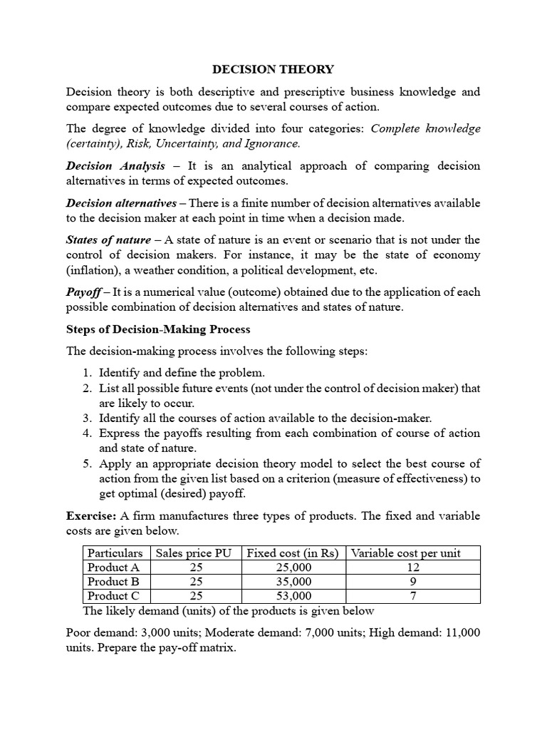 Decision Theory | PDF | Decision Making | Decision Theory