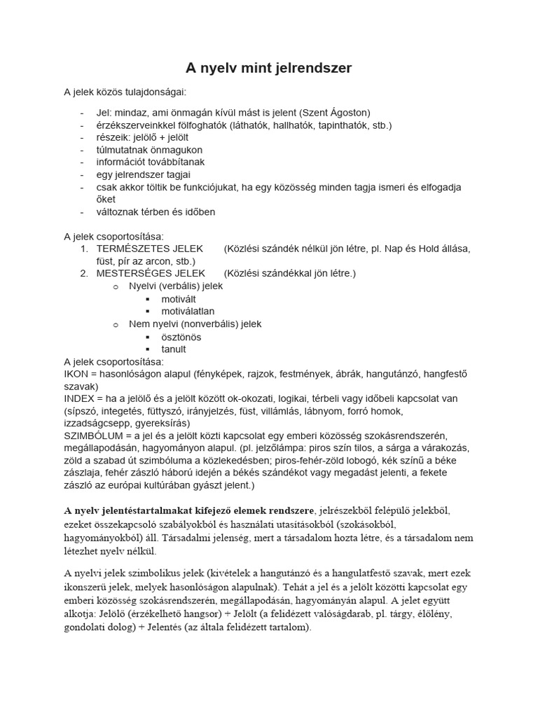 A Nyelv Mint Jelrendszer | PDF