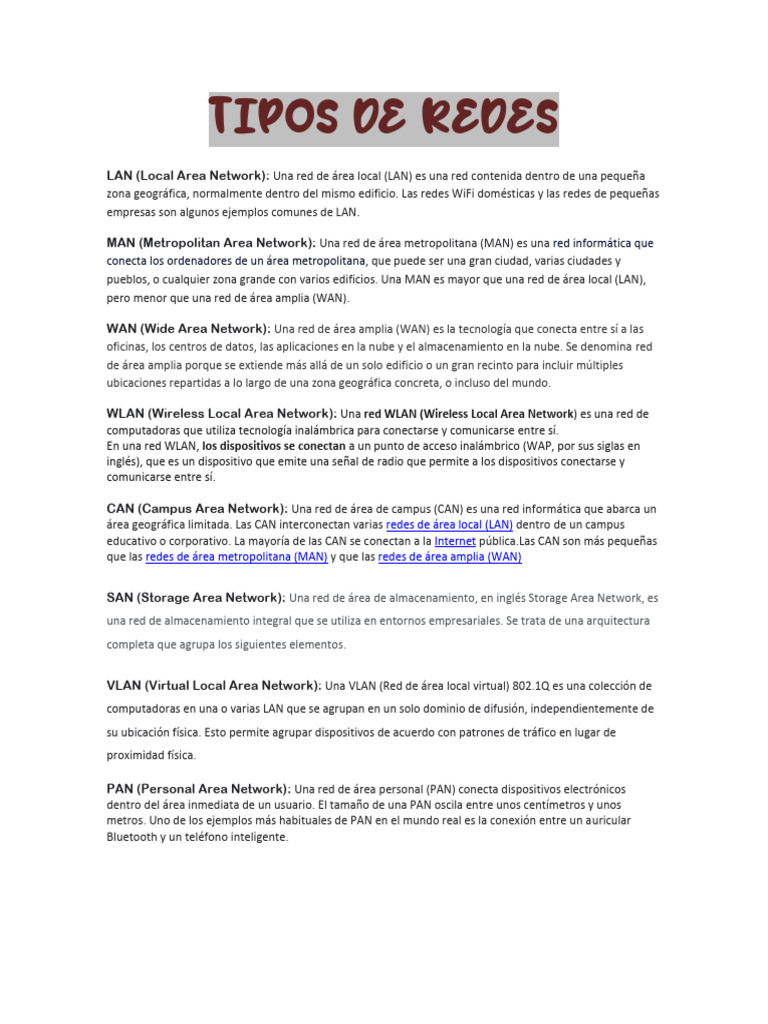Tipos de Redes | PDF | Red de computadoras | LAN inalámbrico