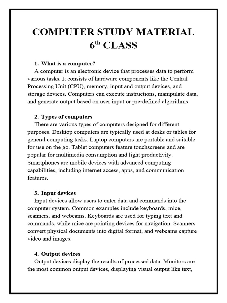 6thclass Study Material | PDF | Computer Data Storage | Computer File