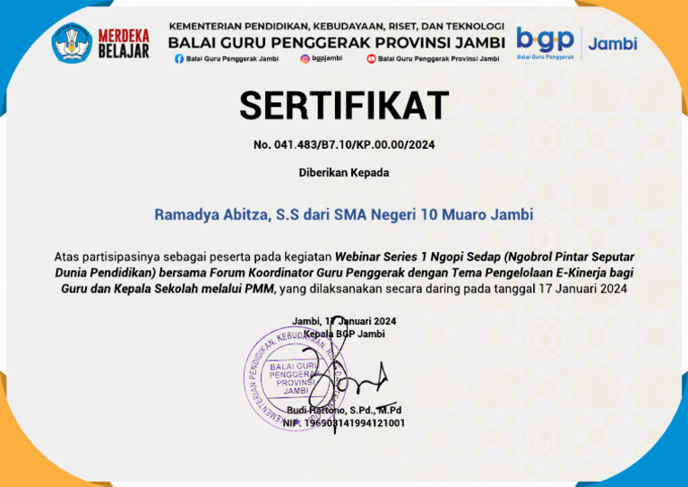 Sertifikat Webinar Series 1 Abit | PDF