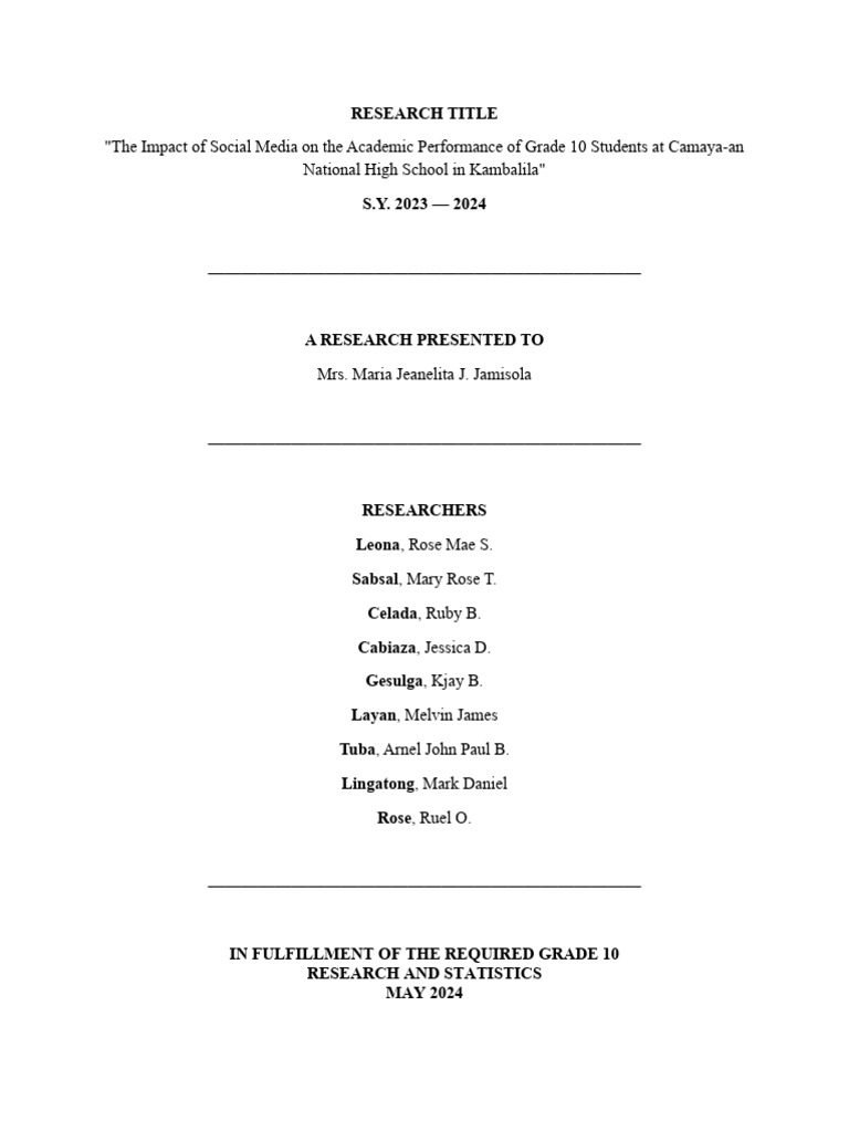 Research Title of g10 Kambalila | PDF | Social Media | Popular Culture ...