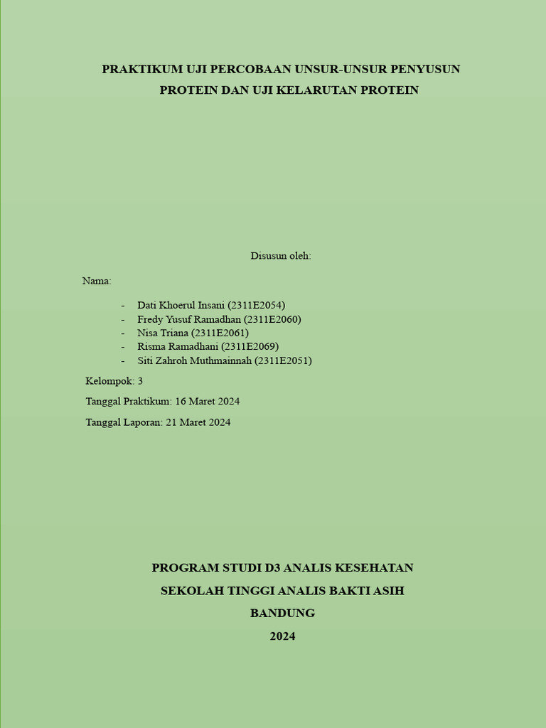 Uji Peyusun Unsur Protein (1) Dan Uji Kelarutan Protein | PDF