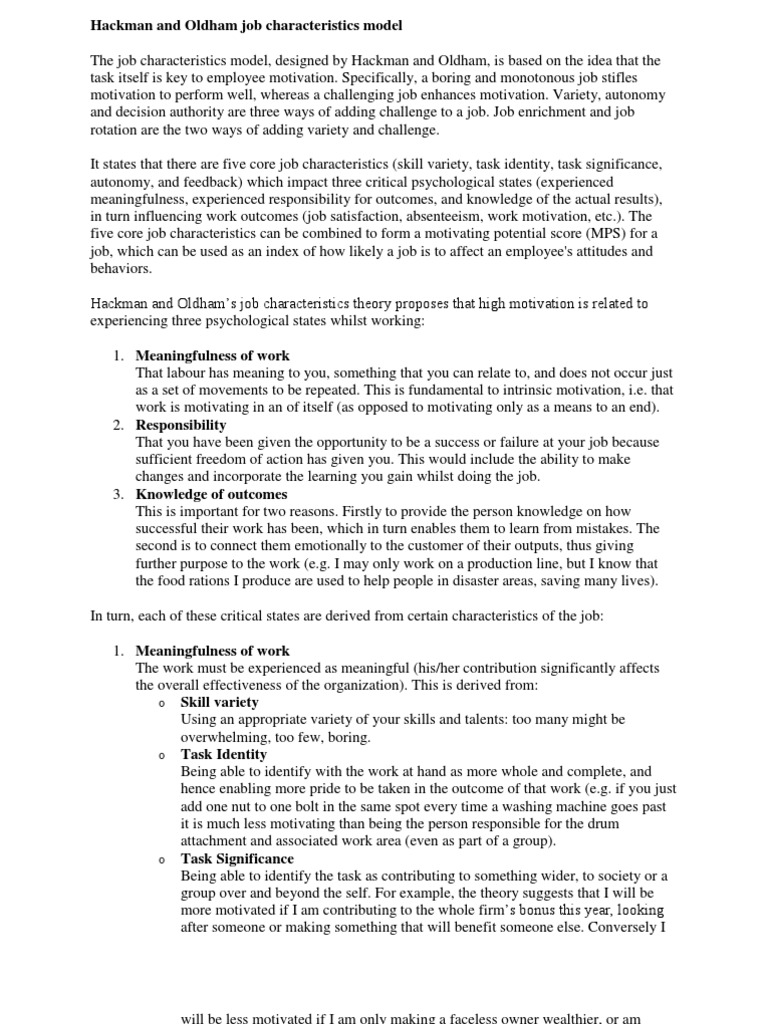 Hackman and Oldham Job Characteristics Model | PDF | Motivation ...