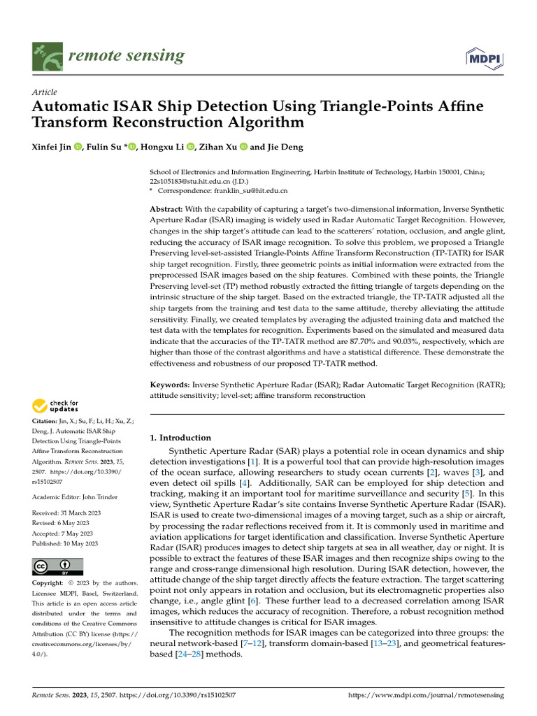 Automatic Isar Ship Detection Using Triangle Point Pdf Radar Image Segmentation