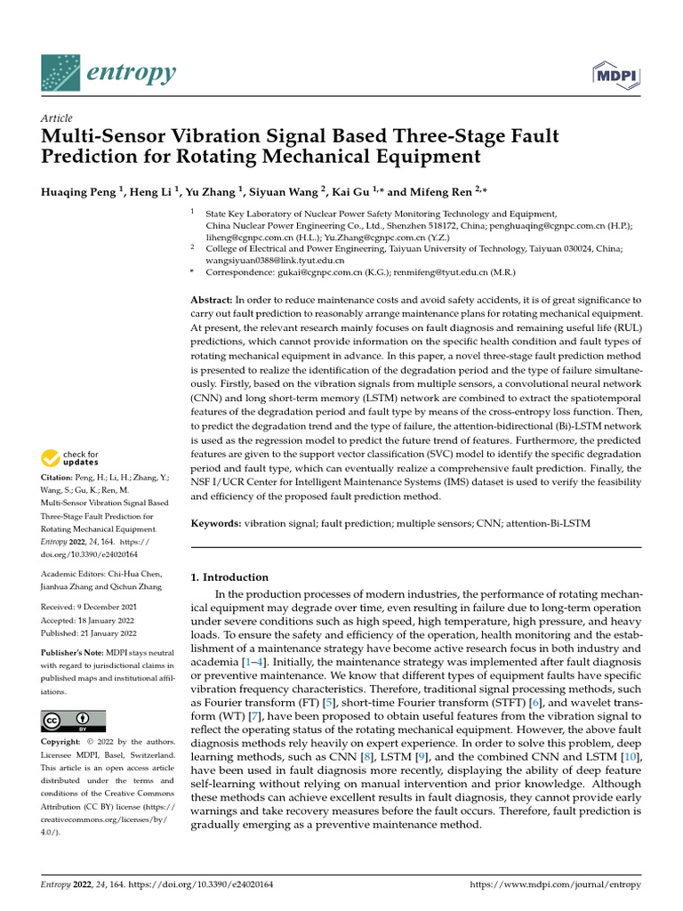 Entropy: Multi-Sensor Vibration Signal Based Three-Stage Fault Prediction For Rotating ...