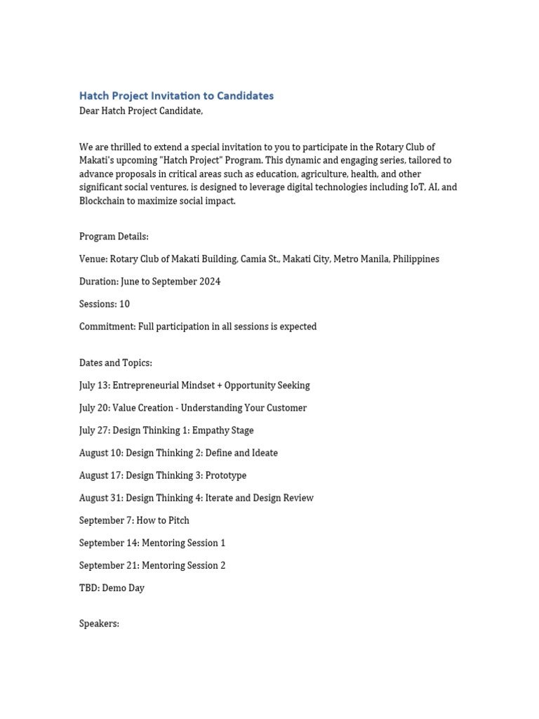 Hatch Project Invitation | PDF