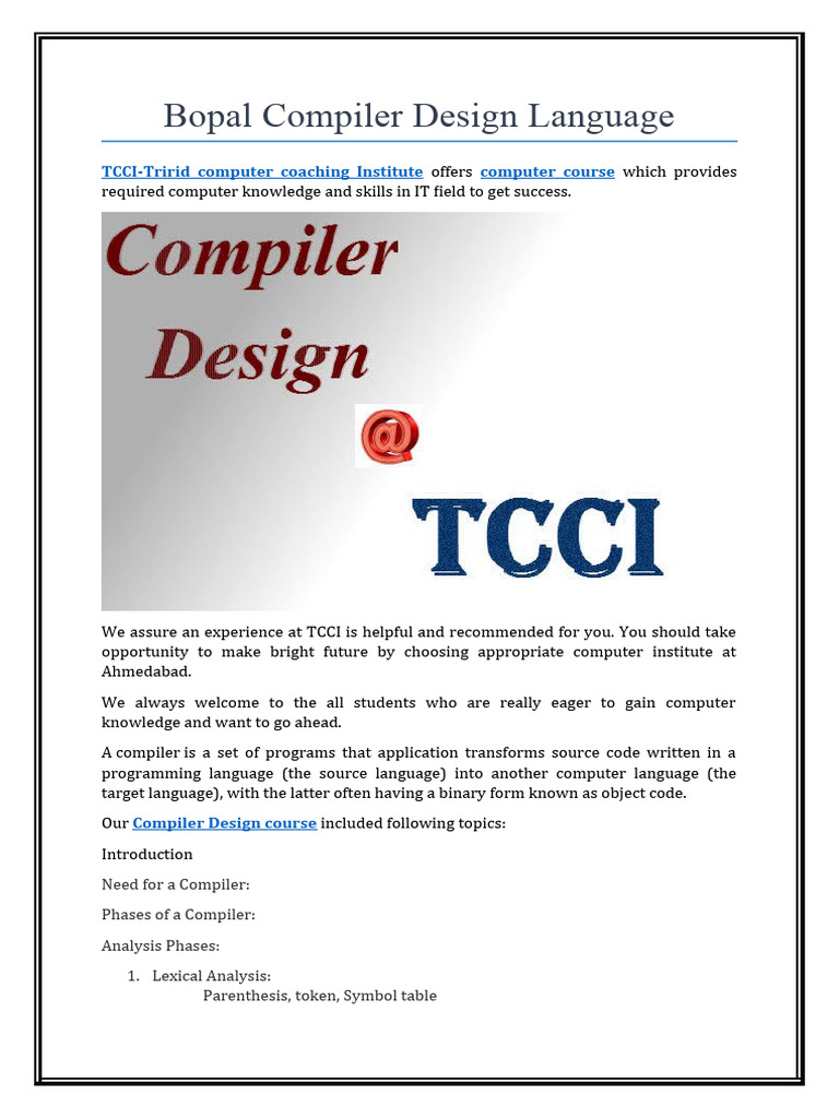 Compiler Design Course at TCCI Bopal | PDF