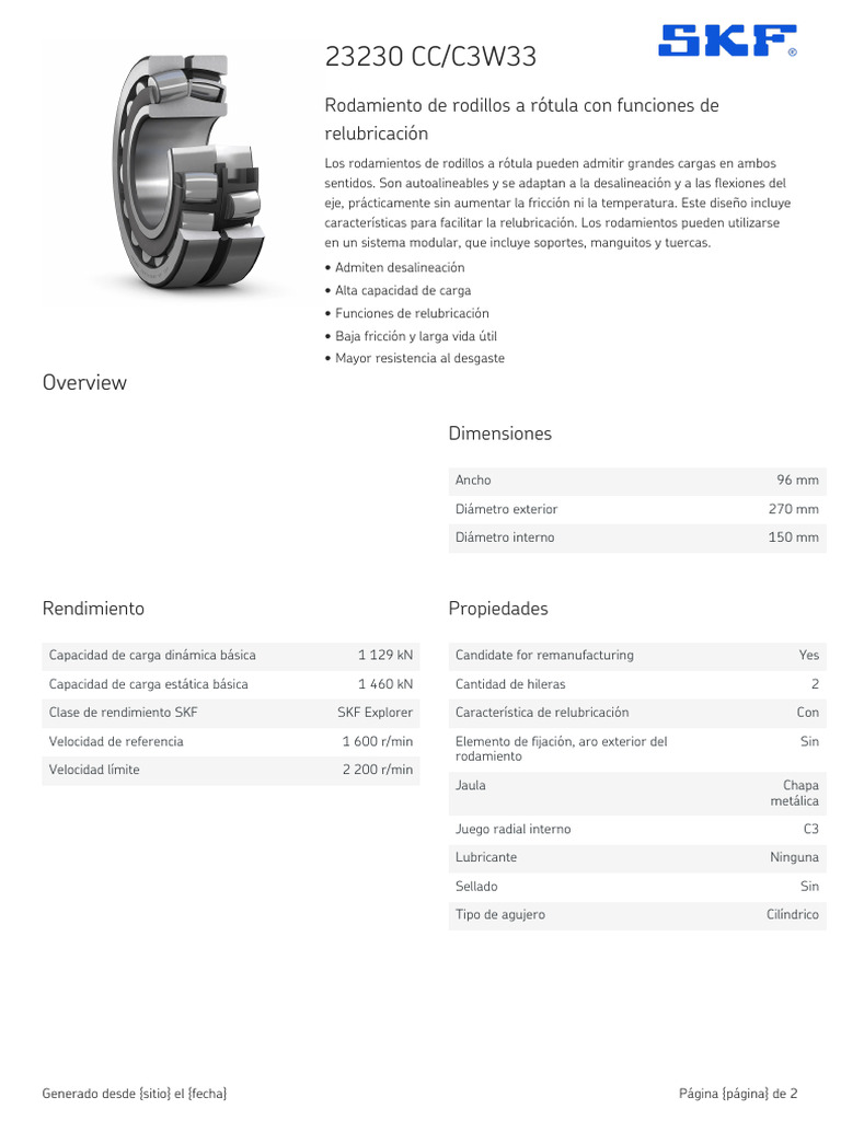 Specification DE RODAMIENTOS SKF | PDF