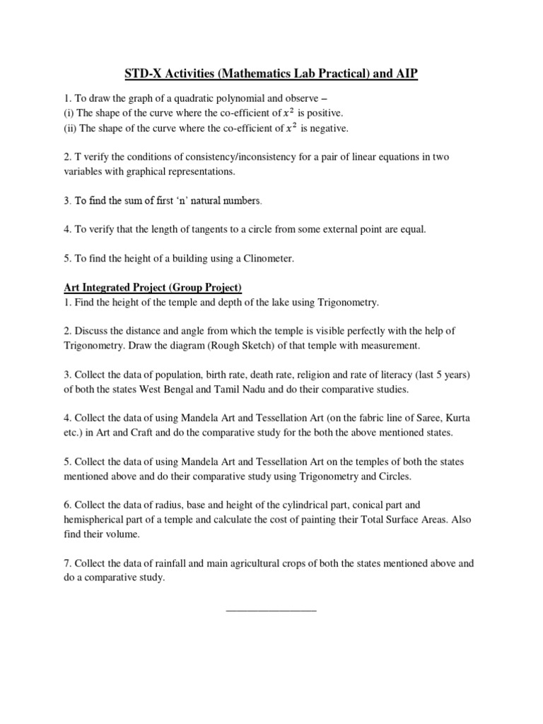 STD-X Maths Lab Practical and AIP | PDF