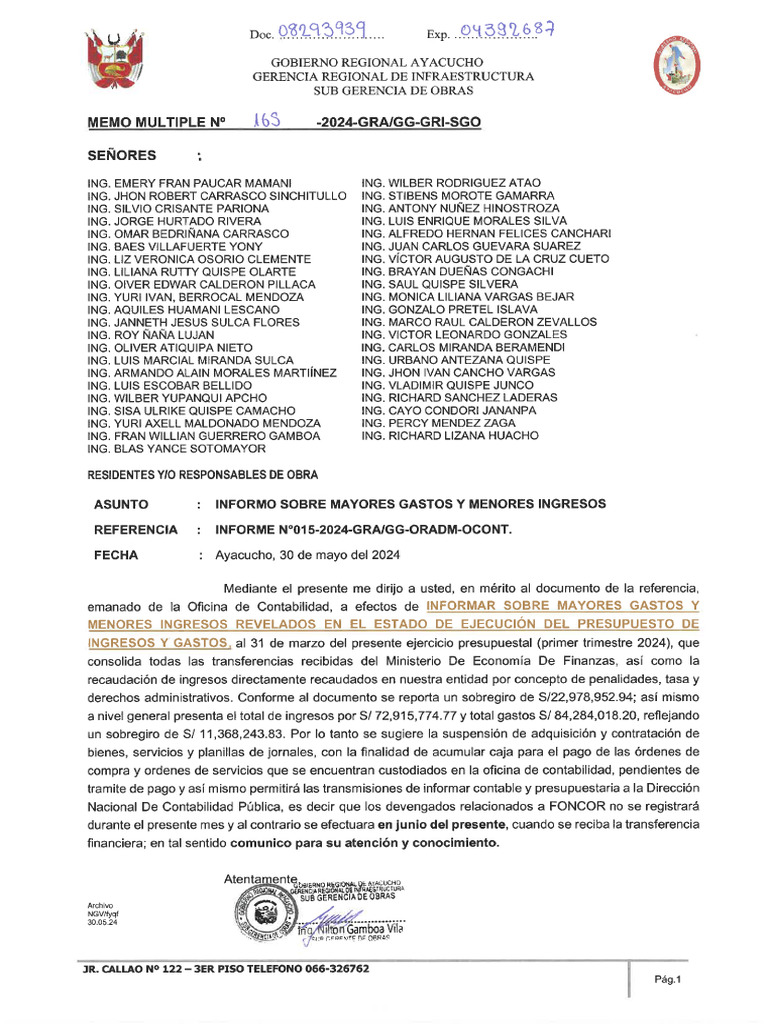 Memo Multiple N°165-2024 | PDF