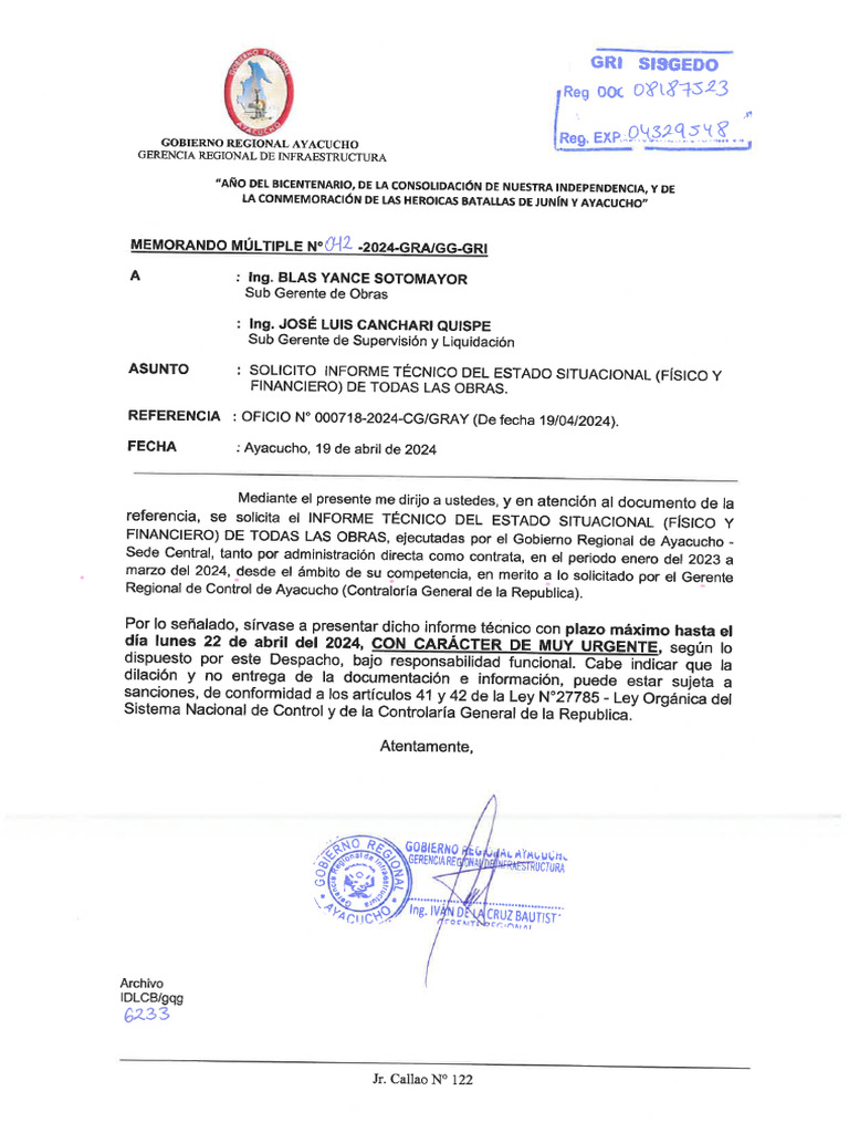 Memorando Múltiple #042 - 2024-Gra-Gg-Gri | PDF