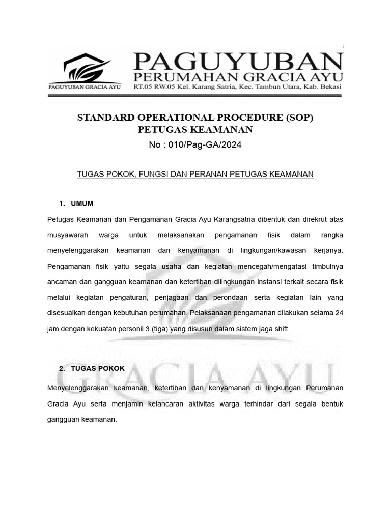 Standard Operational Procedure Security Pdf