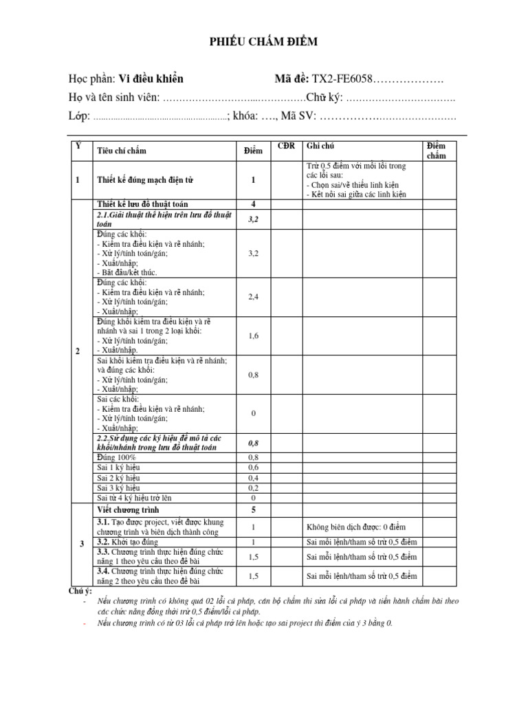 2 TX2 Phieu cham VDK FE6058 | PDF