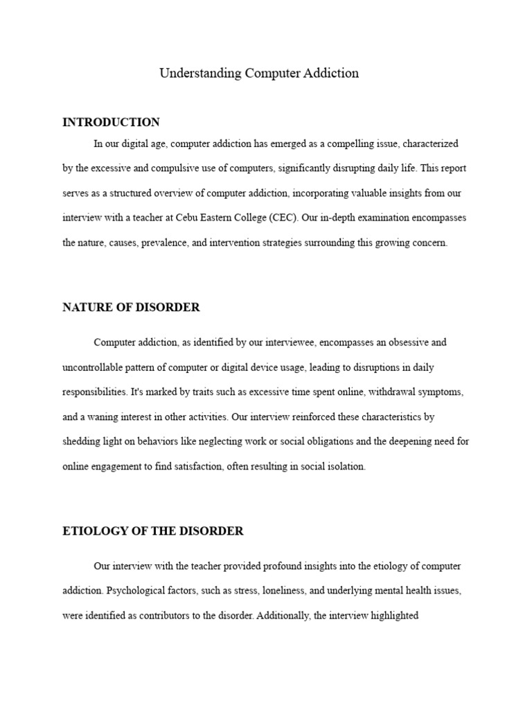 Understanding Computer Addiction | PDF | Mental Disorder | Psychology