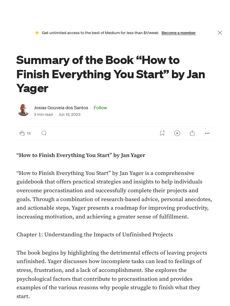Finish Everything You Start" by Jan Yager - by Josias Gouveia Dos Santos - Medium | PDF | Goal ...