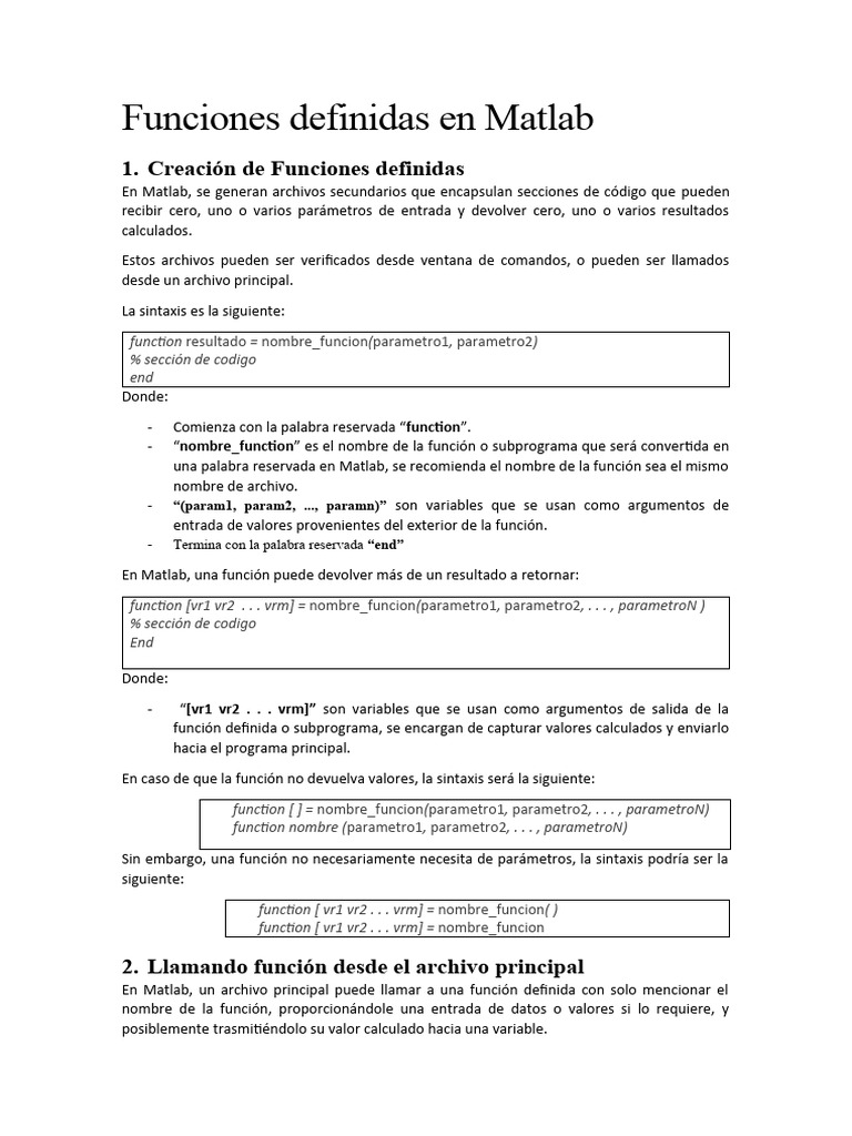Funciones en Matlab | PDF | Programación de computadoras | Informática