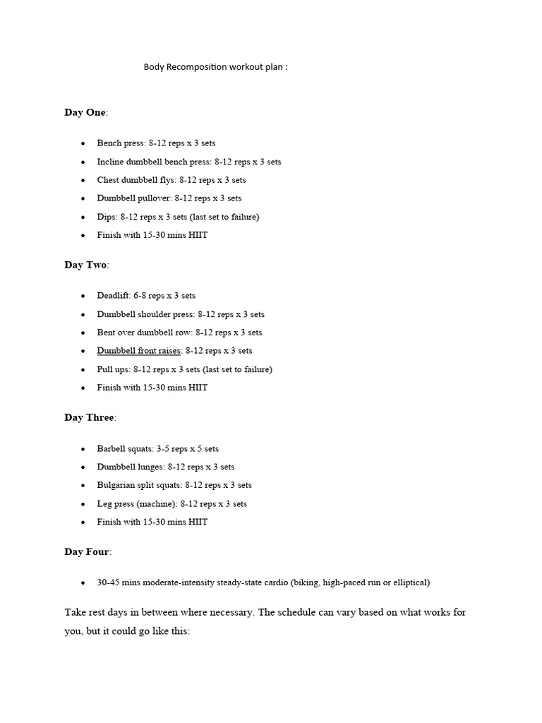 Body Recomposition Workout Plan | PDF