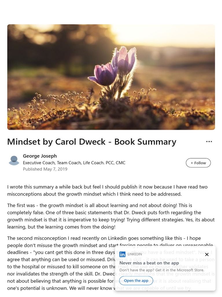 Mindset by Carol Dweck - Book Summary | Download Free PDF | Mindset ...