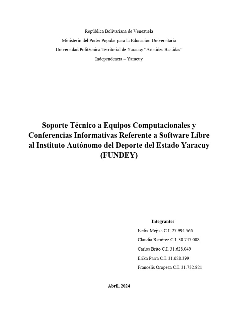 Soporte Técnico A Equipos Computacionales y Software Libre en Fundey ... Soporte Técnico A Equipos Computacionales y Software Libre en Fundey ...