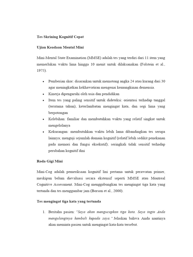 Tes Skrining Kognitif Demensia | PDF | Karier & Perkembangan