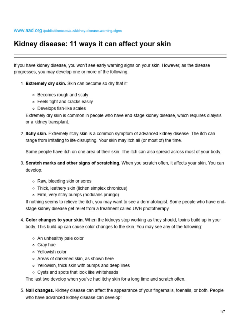 Kidney Disease: Skin Symptoms Explained | PDF | Dermatology | Edema