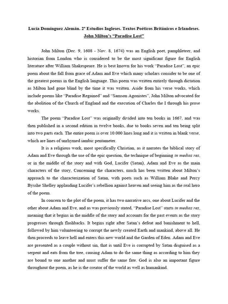 John Milton’s ‘Paradise Lost’ | Download Free PDF | Paradise Lost ...
