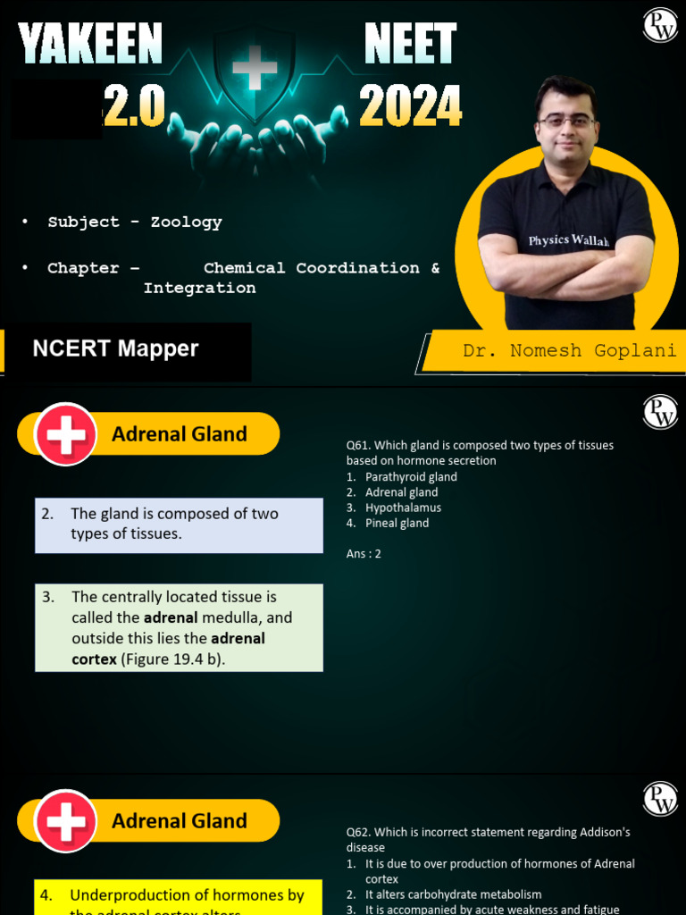 NCERT Mapper: Chemical Coordination and Integration - Yakeen 2.0 2024 (Legend) | PDF | Adrenal ...