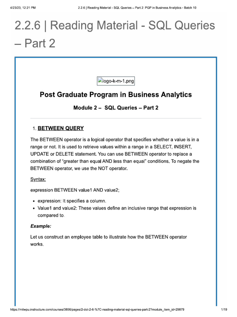 SQL Queries – Part 2 | PDF SQL Queries – Part 2 | PDF