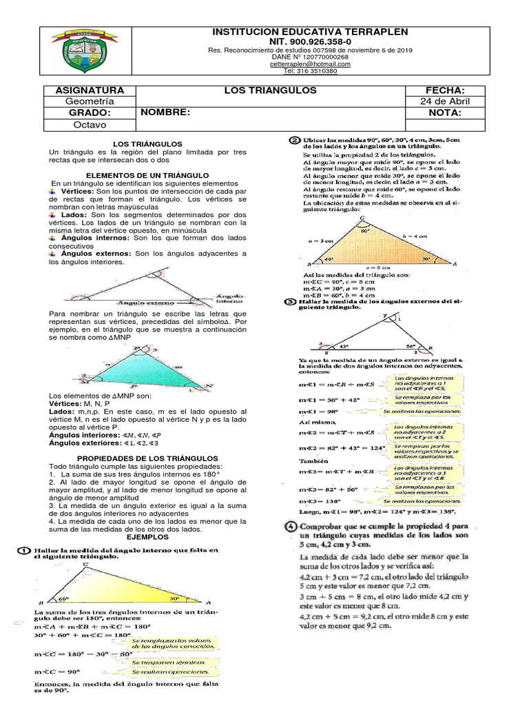 taller los triangulos | Descargar gratis PDF | Triángulo | Ángulo