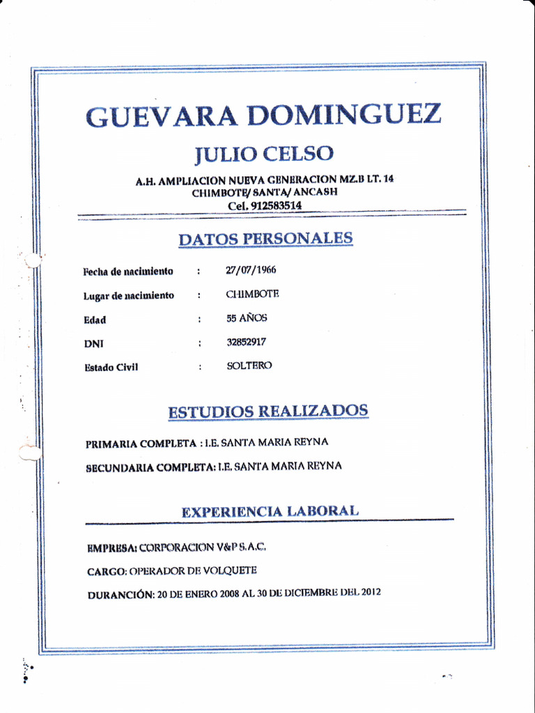 Cv. Julio Guevara CONDUCTOR | PDF