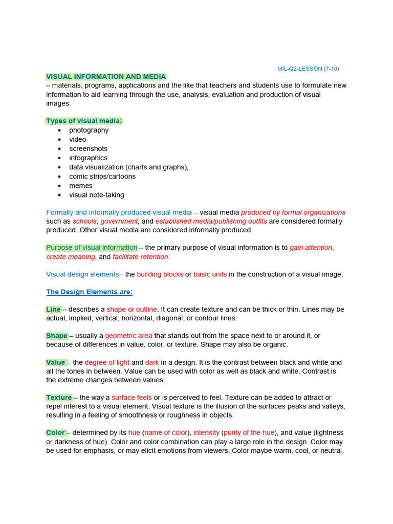 Q2 Visual Information and Media 7 10 | PDF | Composition (Visual Arts) | Color
