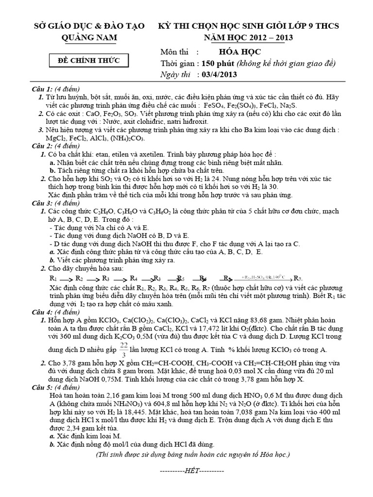 Dethi HSG 9 2013 QuangNam Hoa | PDF