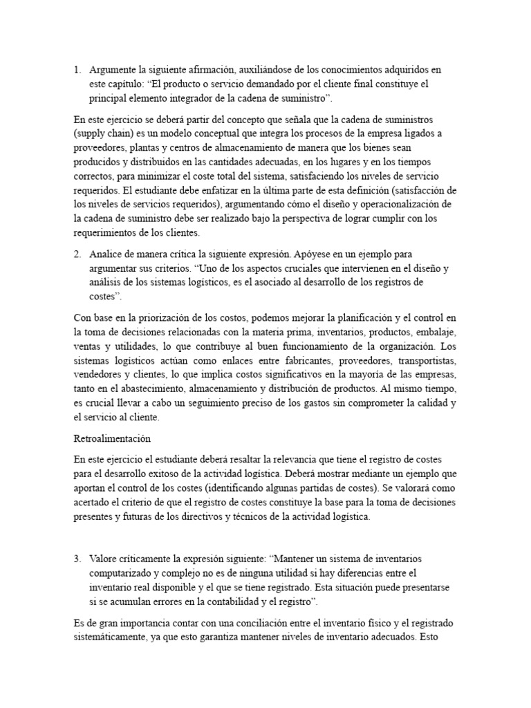 Tareas de Autoevaluación | PDF | Logística | Cadena de suministro
