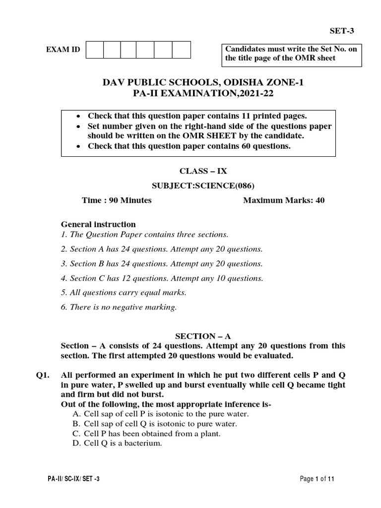 Assignment - CLASS IX SCI QP | PDF | Endoplasmic Reticulum | Tissue (Biology)