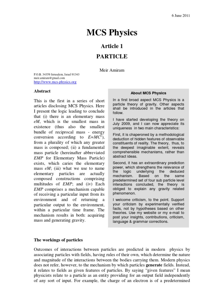 Article 1 Particle | PDF | Elementary Particle | Mass